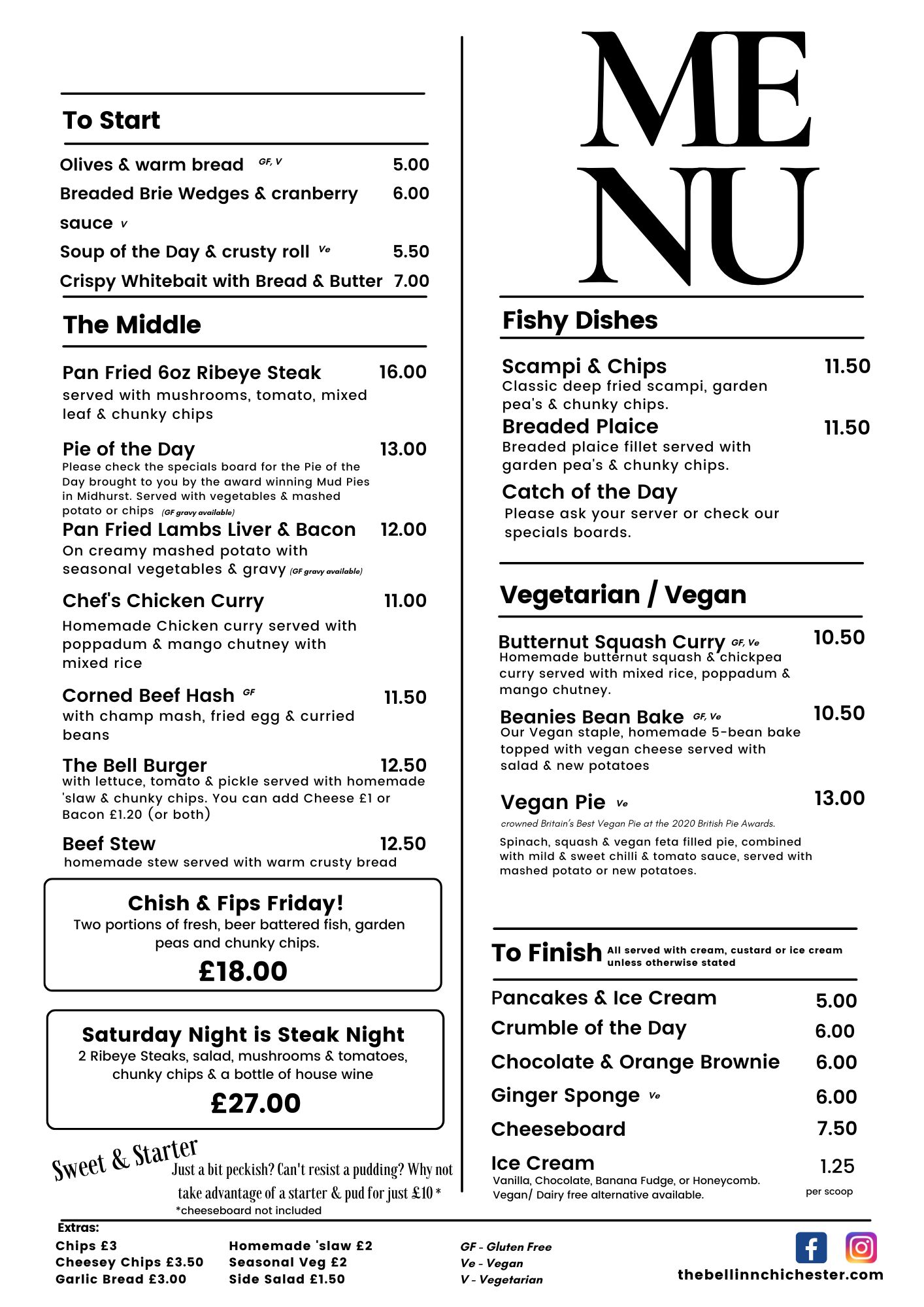 Menu | The Bell Inn | Traditional Public House, Homecooked Food & Real ...