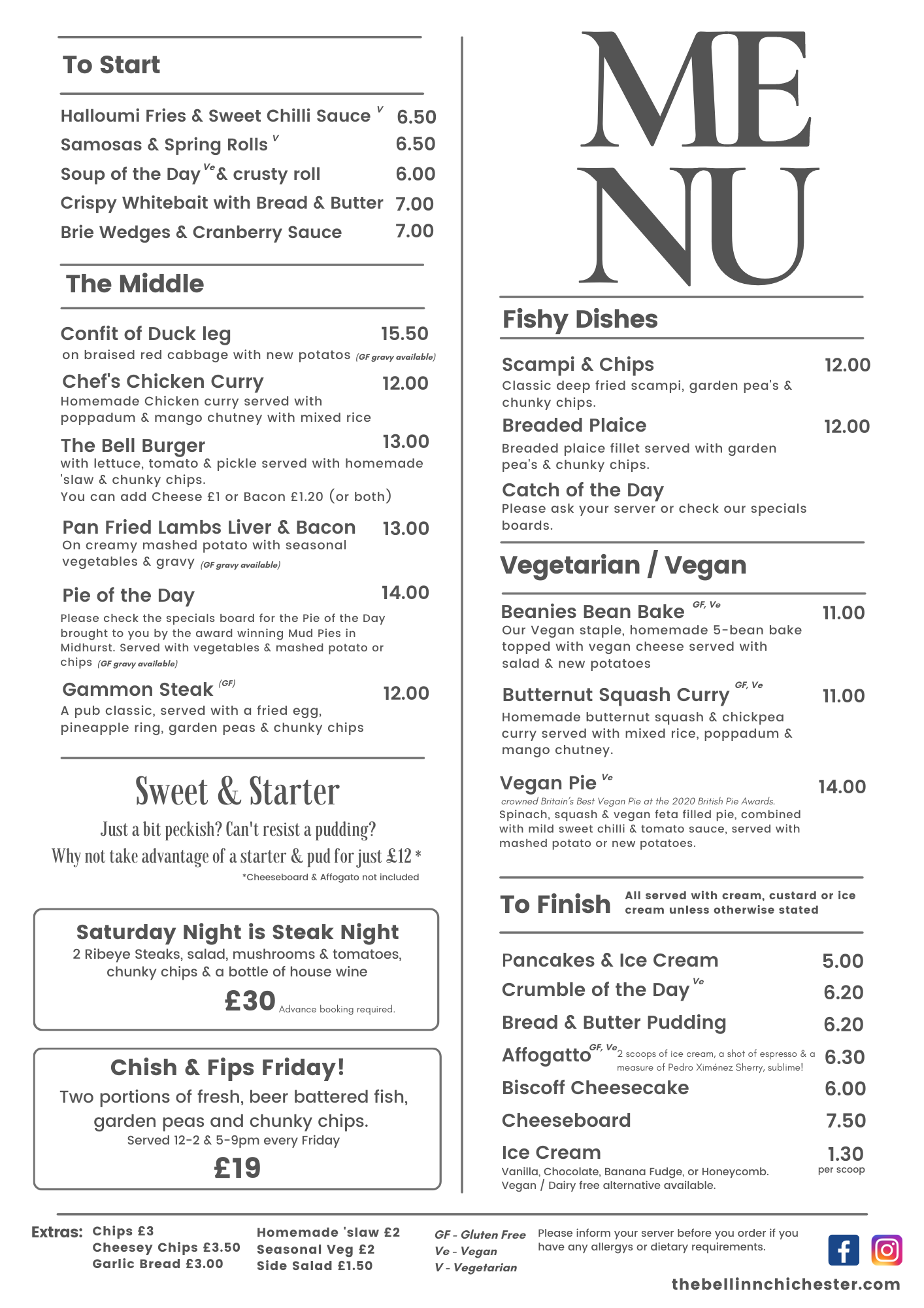 Menu | The Bell Inn | Traditional Public House, Homecooked Food & Real ...