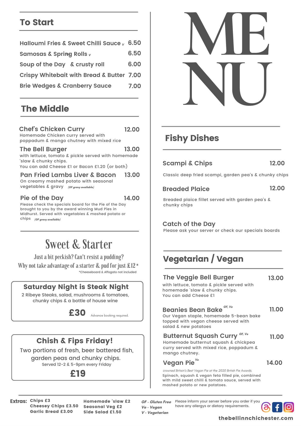 Menu | The Bell Inn | Traditional Public House, Homecooked Food & Real ...