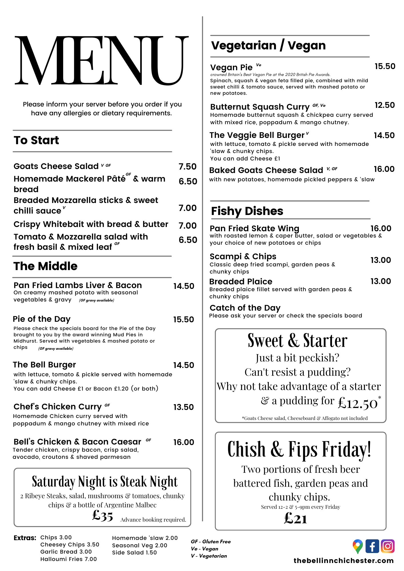 Menu | The Bell Inn | Traditional Public House, Homecooked Food & Real ...