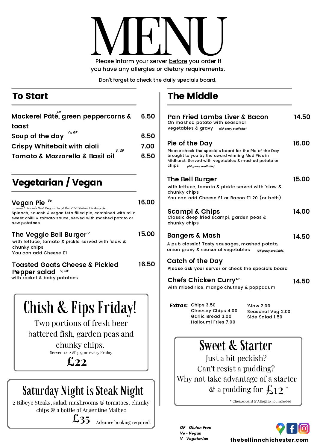 Menu | The Bell Inn | Traditional Public House, Homecooked Food & Real ...